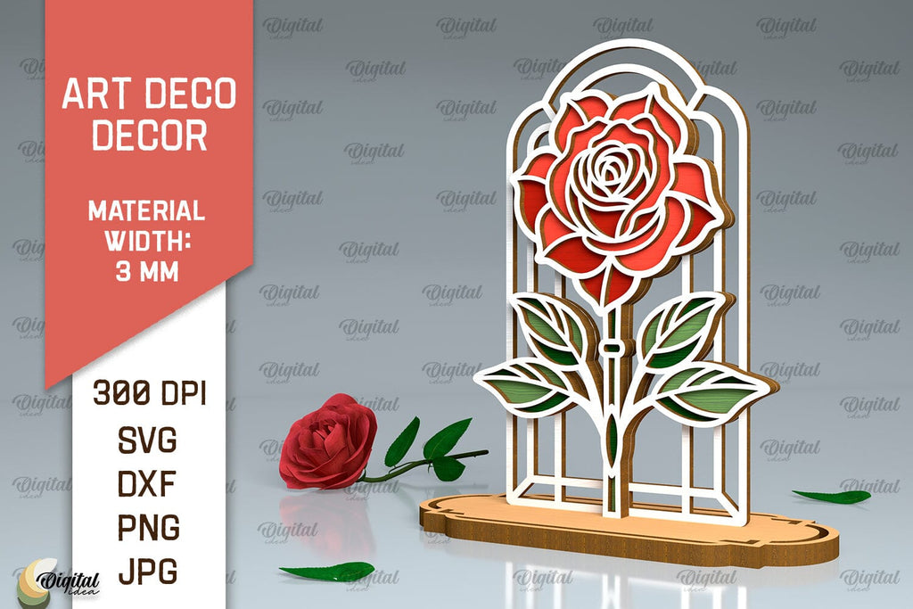 Art Deco Rose Flower Laser Cut. Layered Flower Decor SVG - So Fontsy