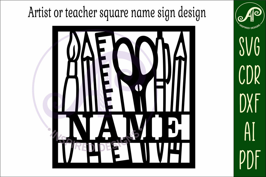 Artist, drawing crafts square name wall art sign, SVG file - So Fontsy