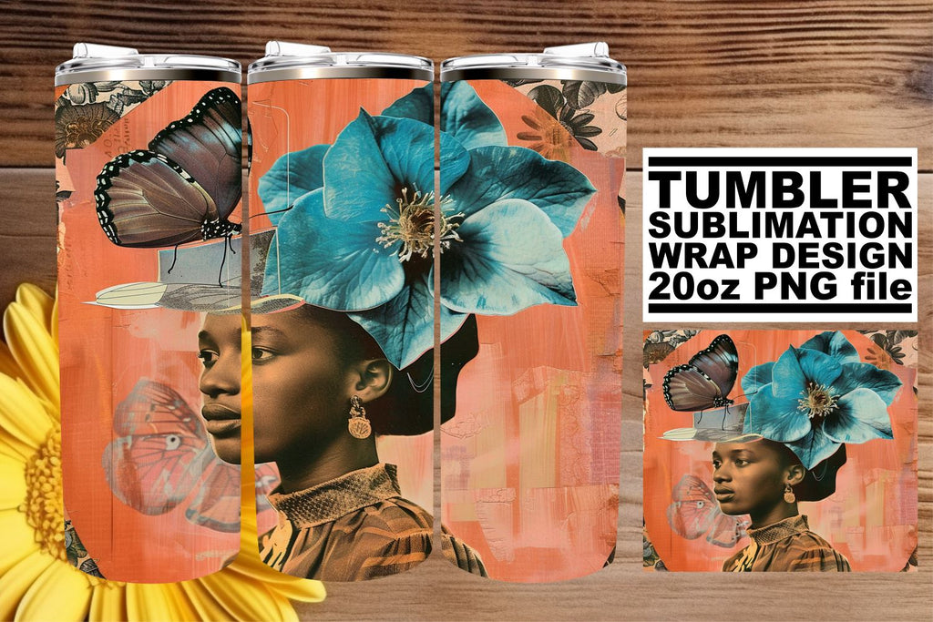 Artistic Black Woman 20oz Wrap Sublimation Tumbler Design - So Fontsy
