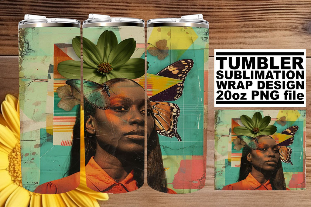Artistic Black Woman Abstract 20oz Tumbler Wrap Sublimation - So Fontsy