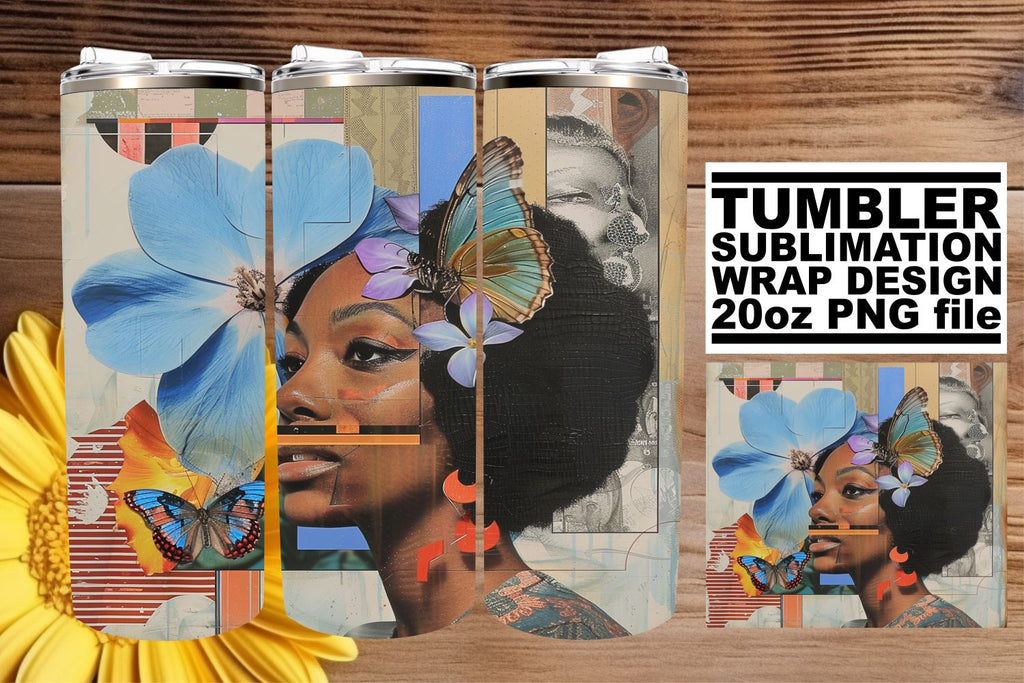 Artistic Black Woman Tumbler 20oz Wrap Abstract Sublimation - So Fontsy