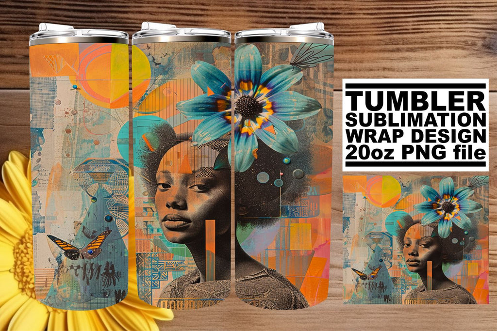 Artistic Black Woman Wrap 20oz Tumbler Abstract Sublimation - So Fontsy