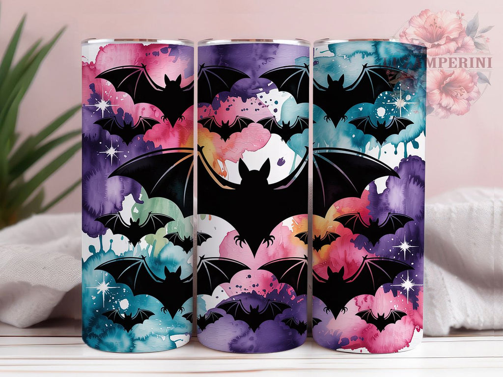 Artistic Halloween Bats Gothic Tumbler, Alcohol Ink Bat Wrap, Artistic ...