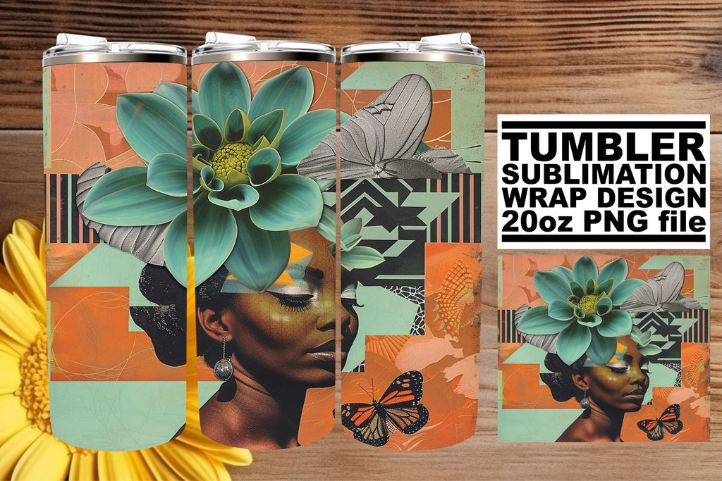 Artistic Tumbler Wrap 20oz Black Woman Abstract Sublimation - So Fontsy