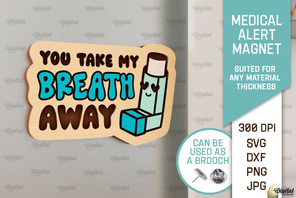 Asthma Medical Alert Magnet Laser Cut. Wooden Magnet SVG - So Fontsy