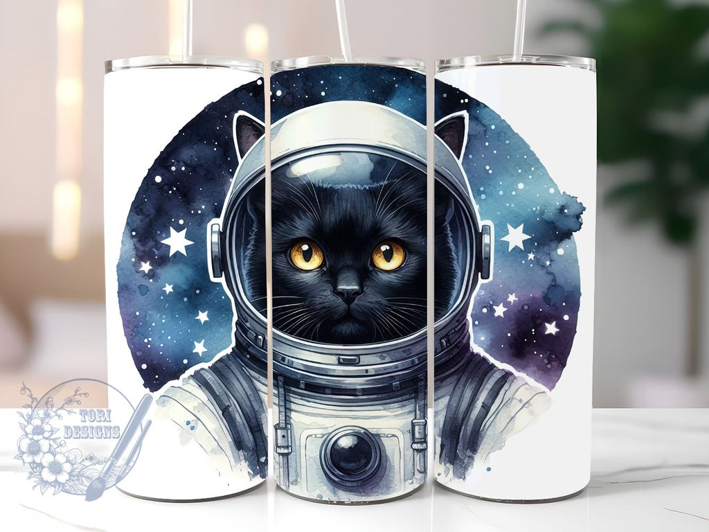 Astronaut Black Cat 20 oz Skinny Tumbler Sublimation Design, Cats Black ...