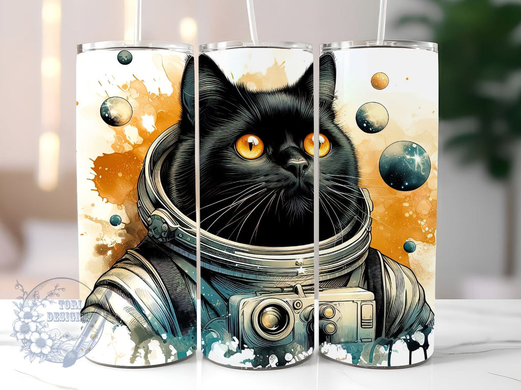 Astronaut Black Cat 20 oz Skinny Tumbler Sublimation Design, Cats Black ...