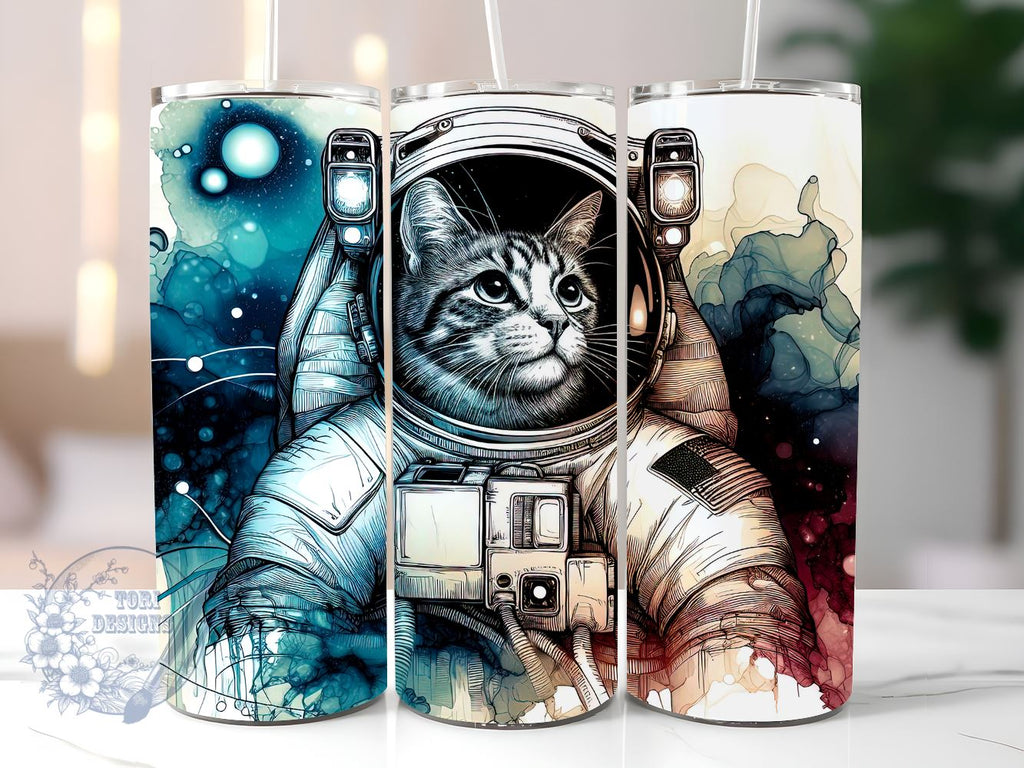Astronaut Cat 20 oz Skinny Tumbler Sublimation Design, cats in space ...