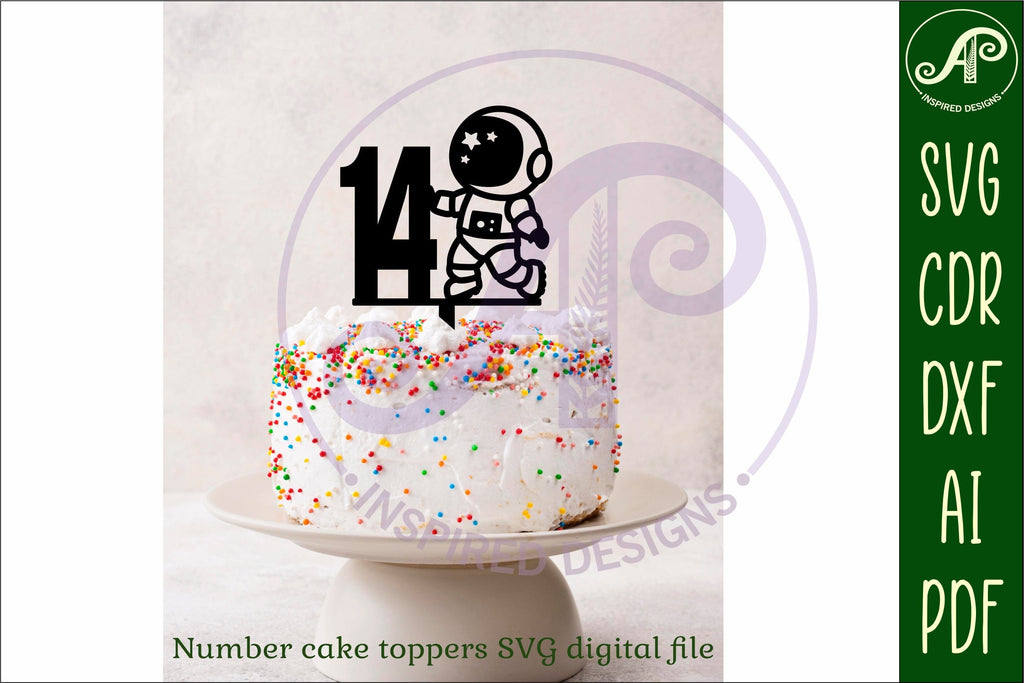 Astronaut number cake toppers, 15 designs SVG laser cut - So Fontsy