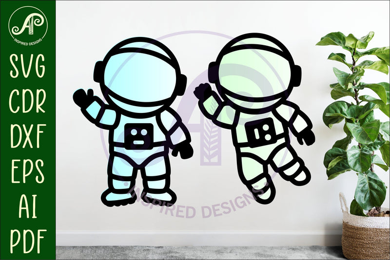 Astronaut outline designs two layer cut out laser cut - So Fontsy