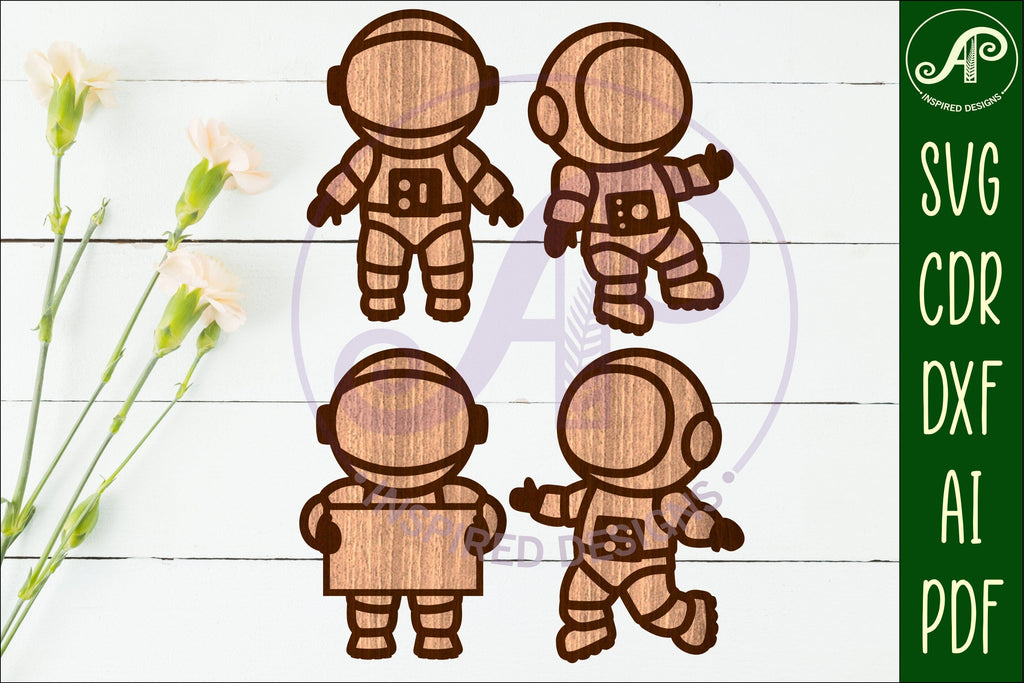 Astronaut outline designs two layer cut out laser cut - So Fontsy
