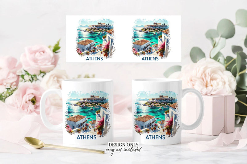Athens Mug Sublimation PNG Acropolis Full Wrap - So Fontsy