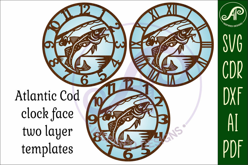 Atlantic cod fishing wall clock laser cut files - So Fontsy