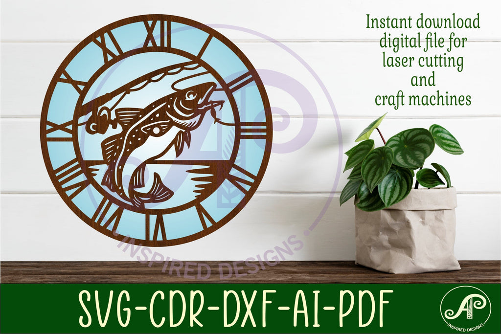 Atlantic cod fishing wall clock laser cut files - So Fontsy