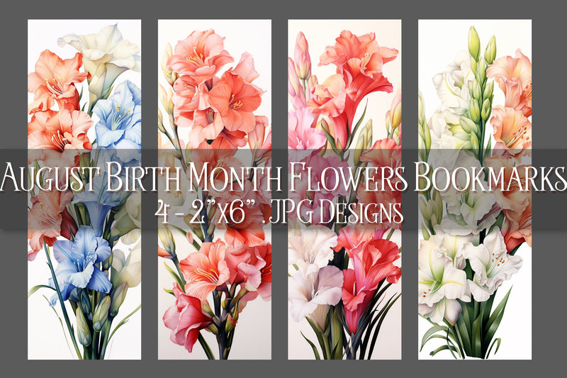 August Bookmark, Floral Bookmark, Gladiolus Bookmarks, Birthday Flower ...