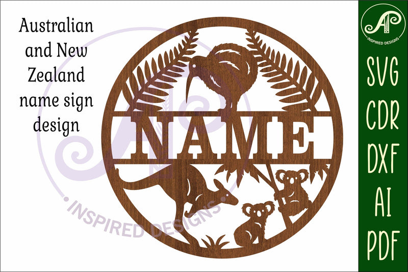 Australian and New Zealand name sign svg laser cut template - So Fontsy