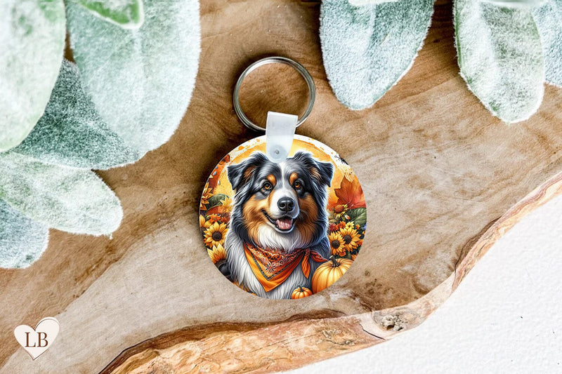 Australian Shepherd Keychain Sublimation, Dog Key Ring PNG - So Fontsy