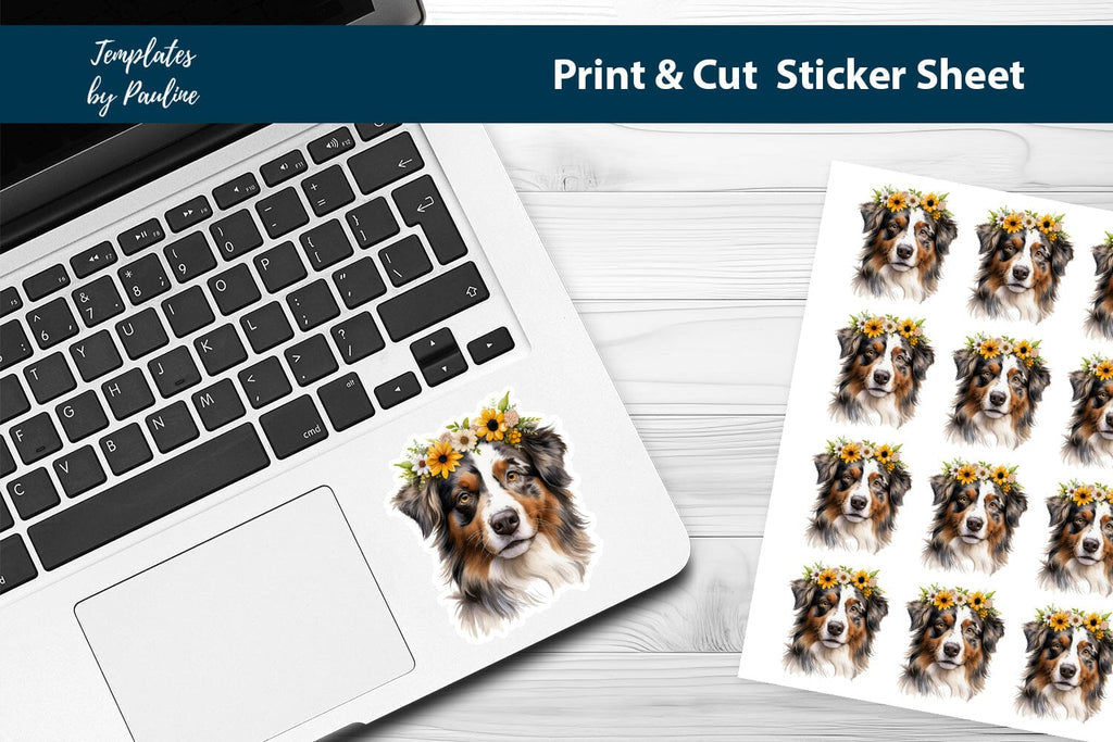 Australian Shepherd Sticker Sheet, Print and Cut Sticker - So Fontsy