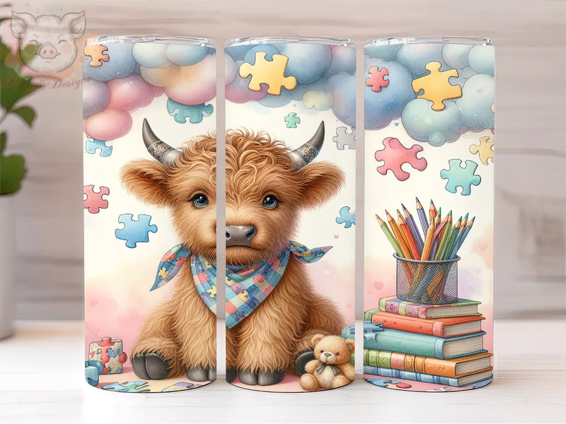 Autism Awareness Highland Cow 20oz Tumbler Png, Straight & Tapered ...