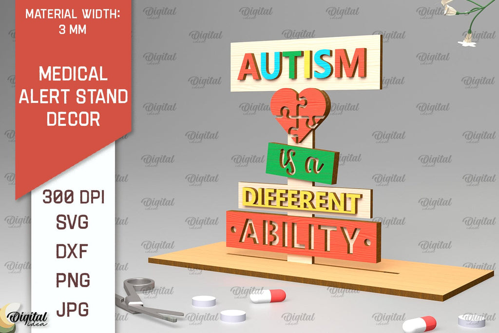 Autism Medical Alert Stand Laser Cut. Medical Decor SVG - So Fontsy