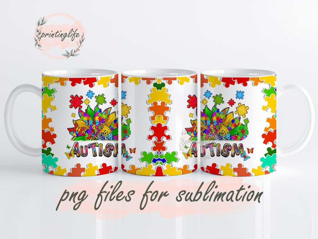 Autism Mug, Embrace Neurodiversity, Heart Rainbow Puzzle Mug Wrap ...
