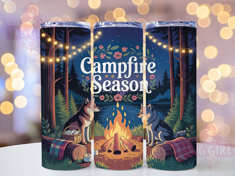 Autumn Campfire Wolf Tumbler, Autumn Night Wrap, 20oz Tumbler ...