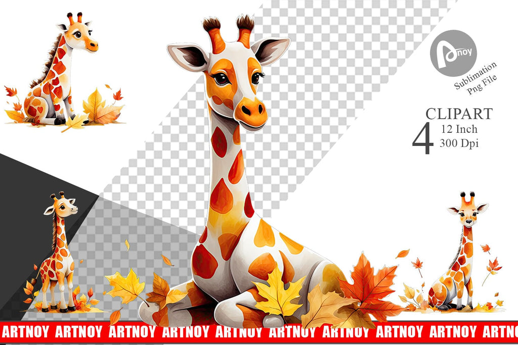 Autumn Giraffe Watercolor Clipart - So Fontsy