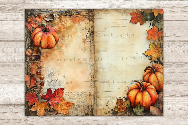 Autumn Junk Journal Pages | Pumpkin Printable Paper - So Fontsy