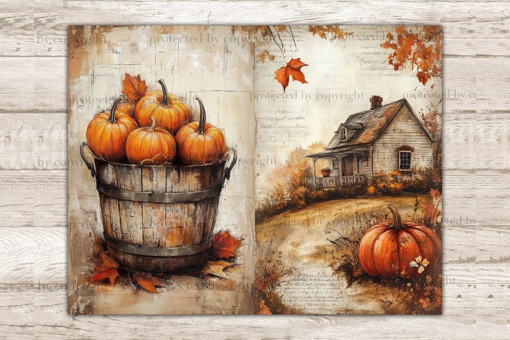 Autumn Junk Journal Pages | Pumpkin Printable Paper - So Fontsy