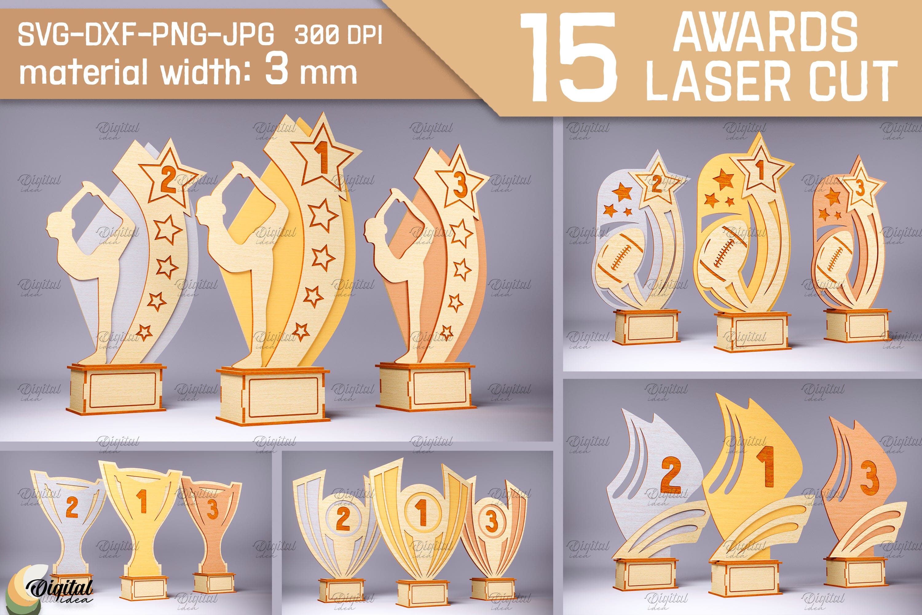 Award Laser Cut Bundle. 3D Trophy. Sport Laser Cut - So Fontsy