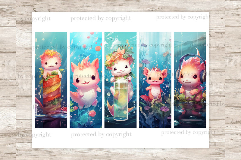 Axolotl Bookmarks Printable | Bookmark Bundle - So Fontsy