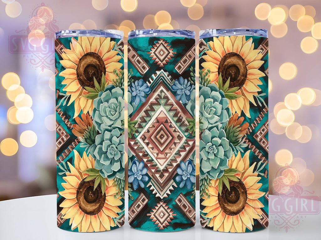 Aztec Sunflower Boho Cactus Tumbler, Aztec Tumbler, Boho Cactus Cup ...