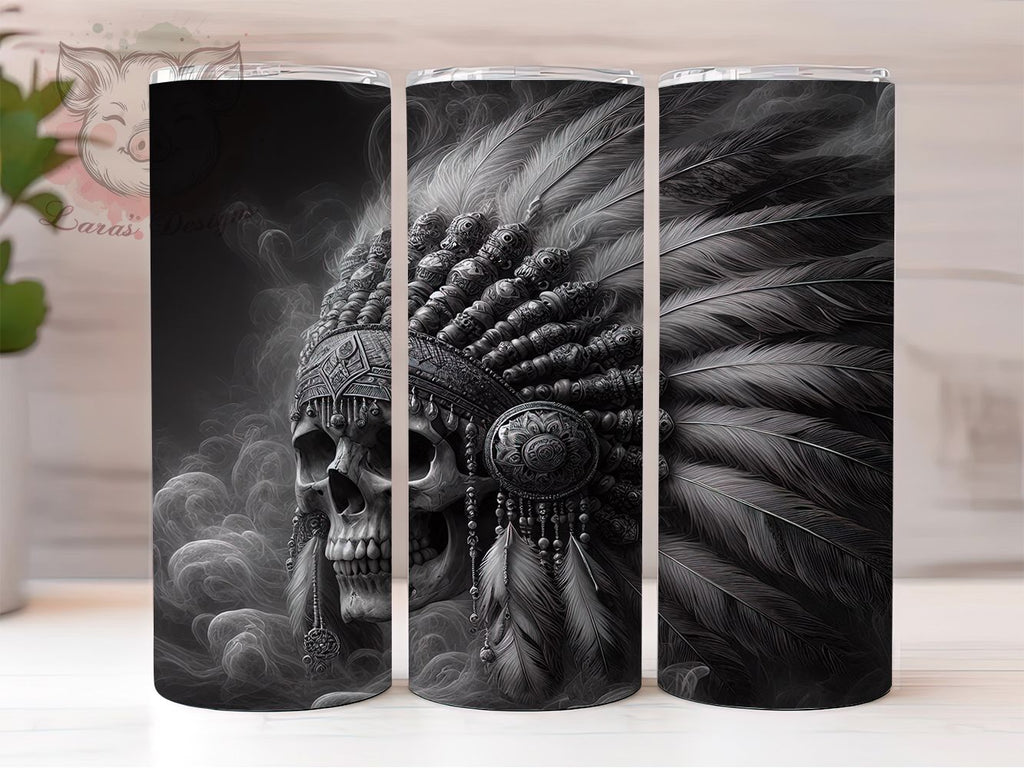 Aztec Warrior Skull Tumbler Wrap, Aztec Skull Tumbler, Tribal Warrior ...