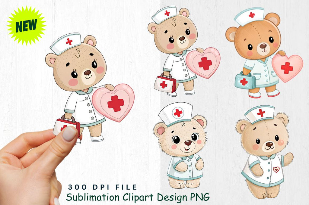 Baby Bear Nurse with Love Band-Aids Clipart - So Fontsy
