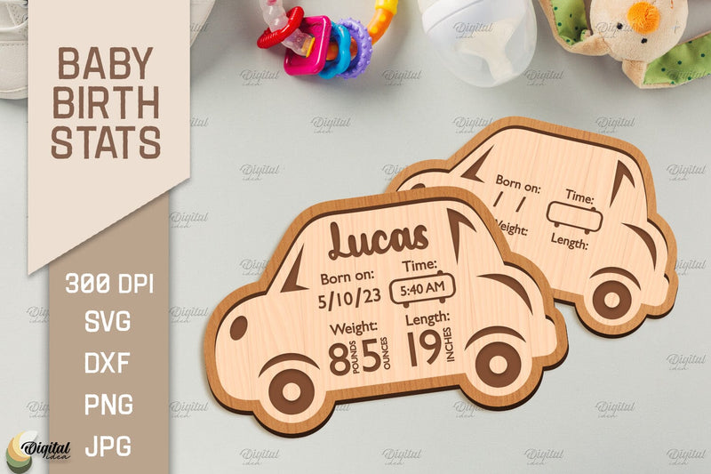 Baby Birth Stats Laser Cut. 3D Birth Announcement. Car SVG - So Fontsy
