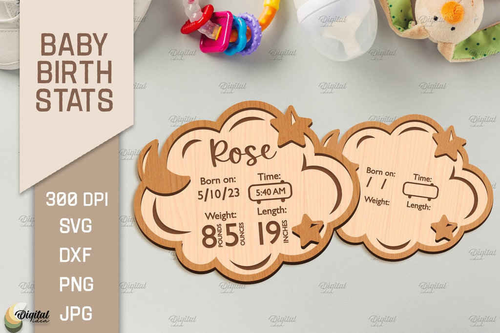 Baby Birth Stats Laser Cut. 3D Birth Announcement. Cloud SVG - So Fontsy