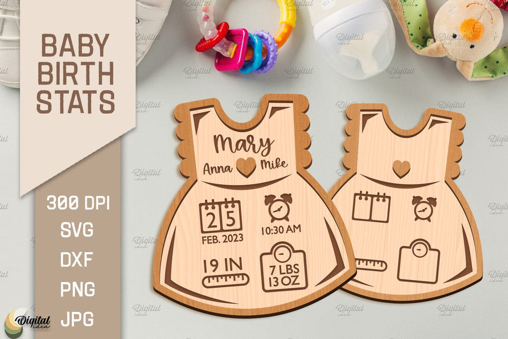 Baby Birth Stats Laser Cut. 3D Birth Announcement SVG - So Fontsy