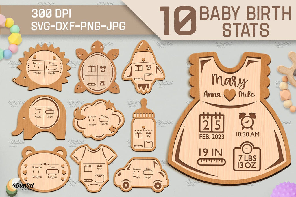 Baby Birth Stats Laser Cut Bundle. 3D Birth Announcement SVG - So Fontsy