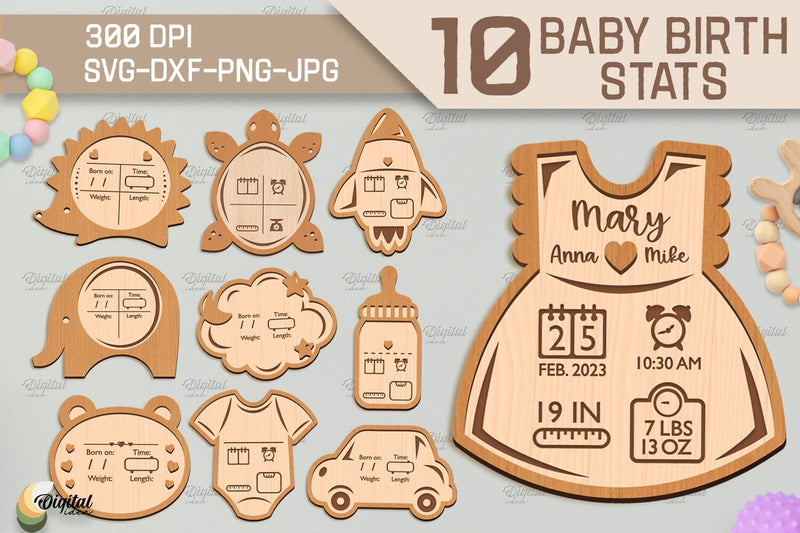 Baby Birth Stats Laser Cut Bundle. 3D Birth Announcement SVG - So Fontsy