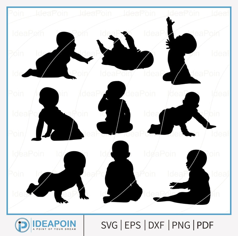 Baby Crawling SVG, Baby Silhouette, Baby Crawling EPS Bundle, clipart ...