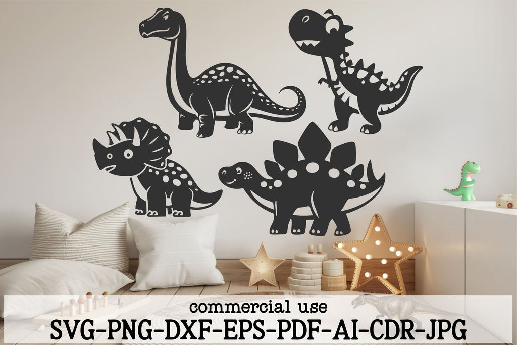 Baby dinosaur svg bundle - cute dino svg, t-rex vector file, 4 dinosau ...
