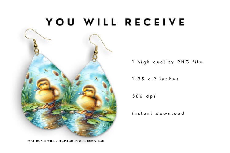 Baby Duck teardrop earring sublimation design - So Fontsy
