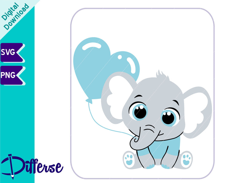 Baby Elephant With Balloon SVG | Boy Elephant - So Fontsy