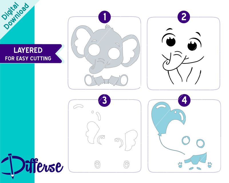 Baby Elephant With Balloon SVG | Boy Elephant - So Fontsy