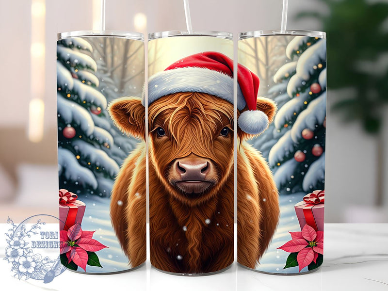 Baby Highland Cow Christmas Cute Farm Festive Winter Tumbler Wrap ...