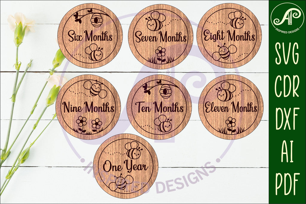 Baby monthly milestone discs SVG Bees theme - So Fontsy