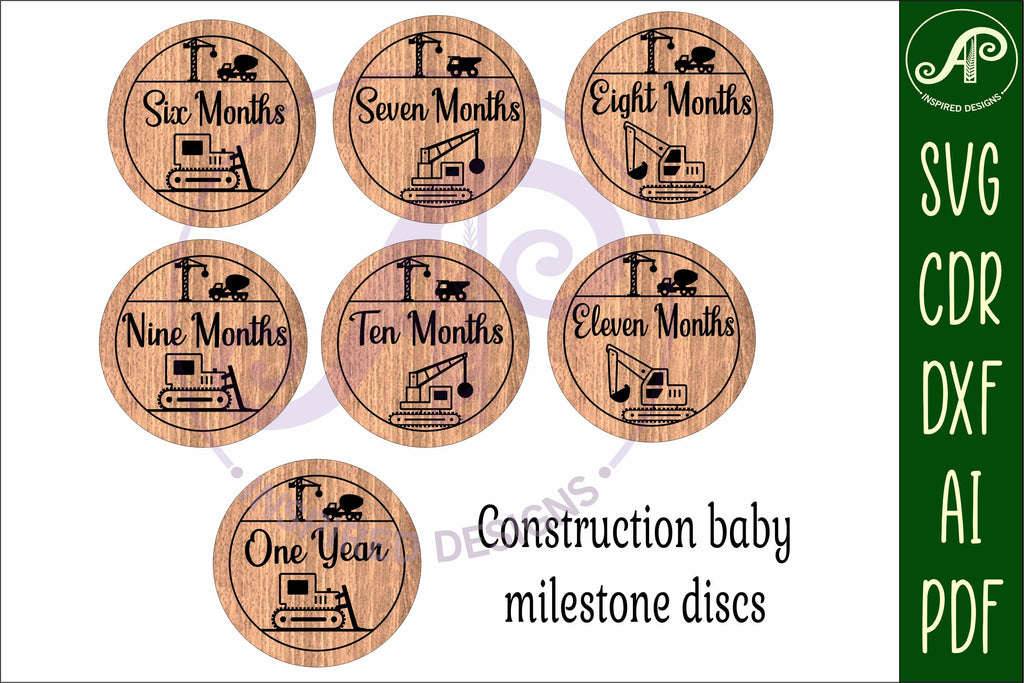 Baby monthly milestone discs SVG construction digger theme - So Fontsy