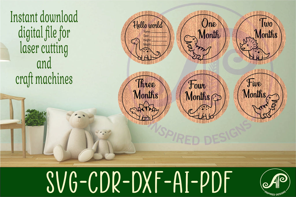 Baby monthly milestone discs SVG Dinosaur theme - So Fontsy