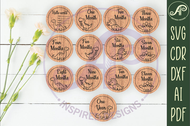 Baby monthly milestone discs SVG Dinosaur theme - So Fontsy