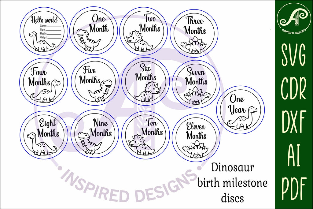 Baby monthly milestone discs SVG Dinosaur theme - So Fontsy